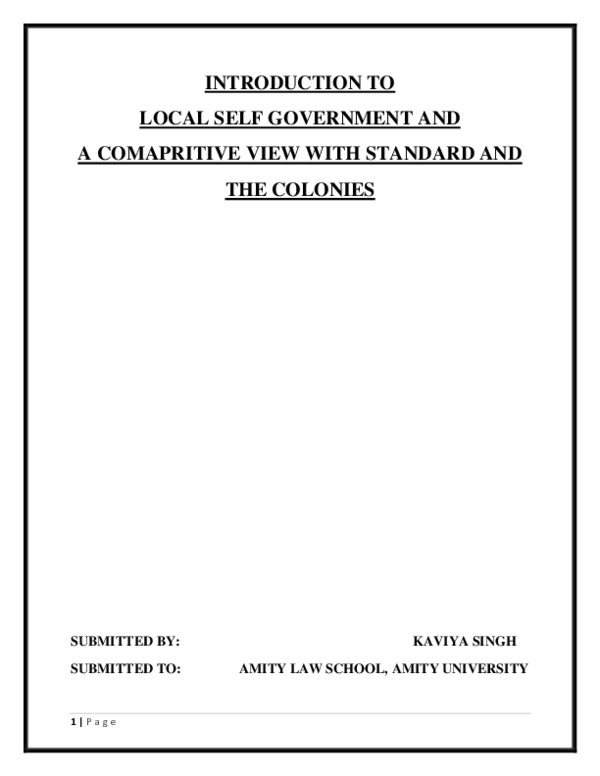 (DOC) INTRODUCTION TO LOCAL SELF GOVERNMENT AND A COMPARITIVE VIEW WITH ...