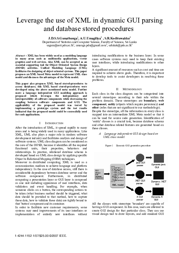 Pdf Leverage The Use Of Xml In Dynamic Gui Parsing And Database Stored Procedures
