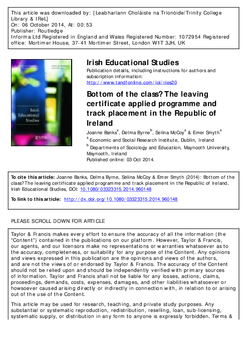 (PDF) Irish Educational Studies Bottom of the class? The leaving ...