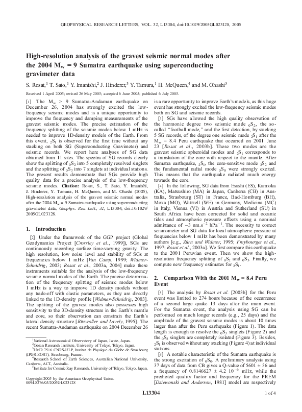 (PDF) High-resolution analysis of the gravest seismic normal modes ...