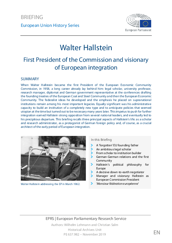 (PDF) Walter Hallstein: First President of the Commission and visionary ...