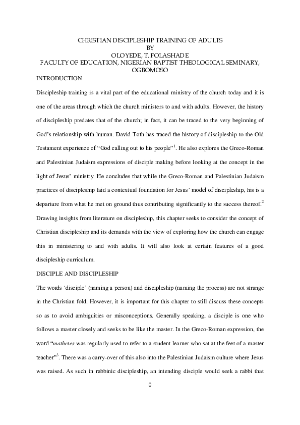 (PDF) CHRISTIAN DISCIPLESHIP TRAINING OF ADULTS