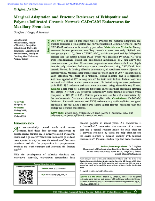 (PDF) Marginal Adaptation and Fracture Resistance of Feldspathic and ...