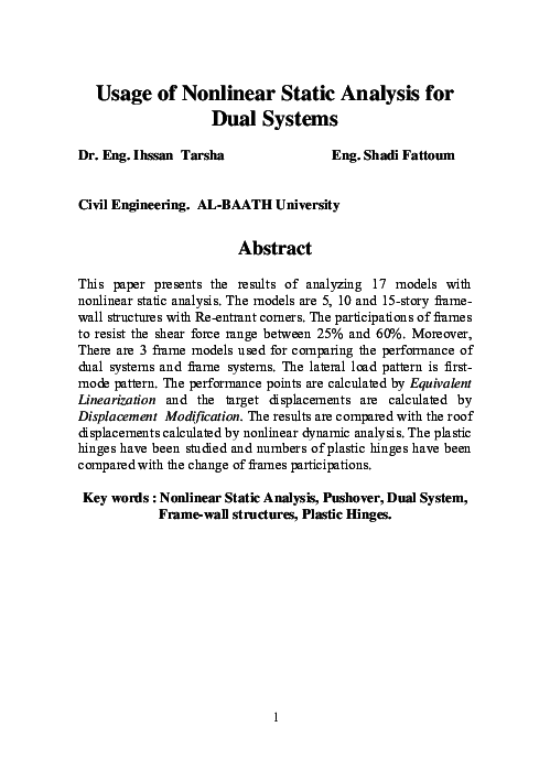 Pdf Usage Of Nonlinear Static Analysis For Dual Systems