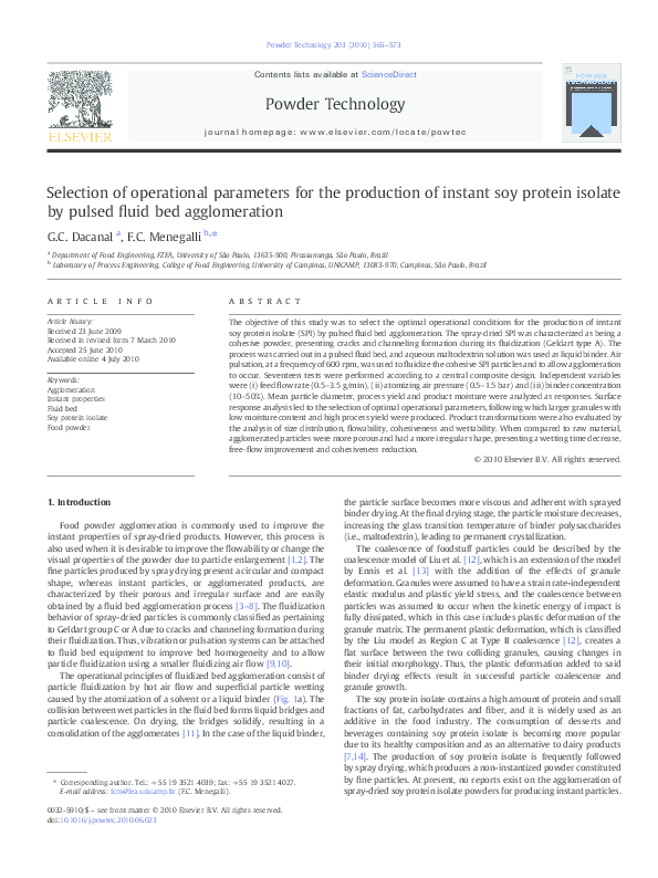 (PDF) Selection of operational parameters for the production of instant ...