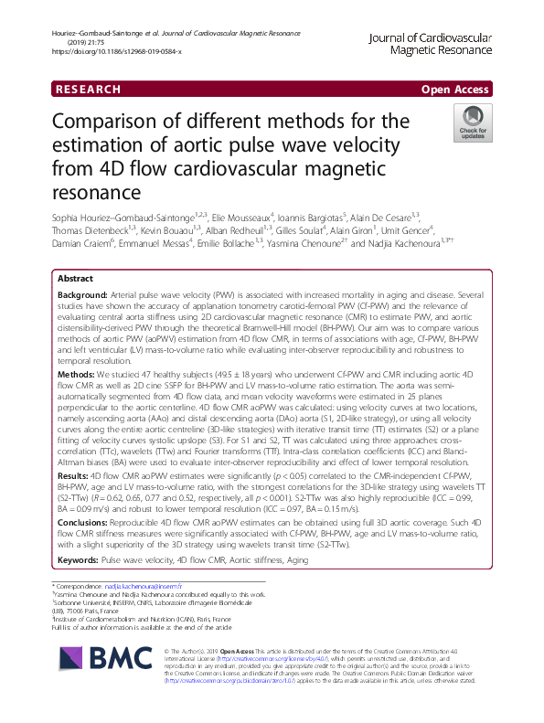 (PDF) Comparison of different methods for the estimation of aortic pulse wave velocity from 4D ...