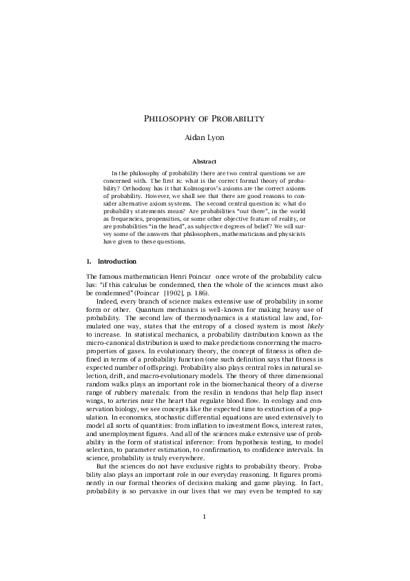 (PDF) Philosophy of Probability