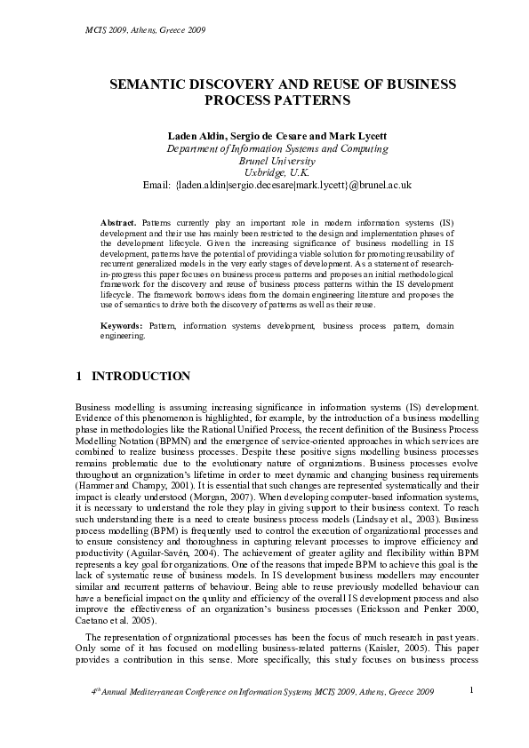 (PDF) Semantic discovery and reuse of business process patterns