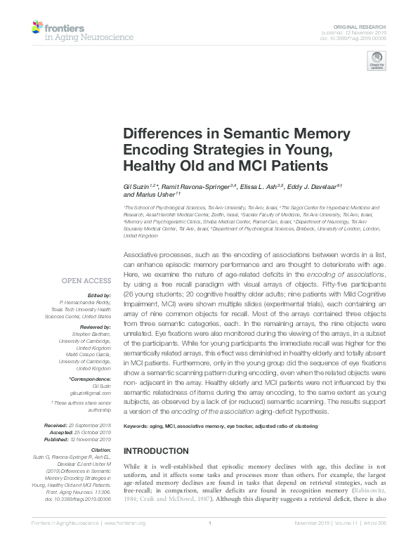 (PDF) Differences in Semantic Memory Encoding Strategies in Young, Healthy Old and MCI Patients
