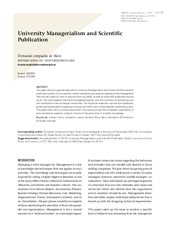 (PDF) University Managerialism and Scientific Publication