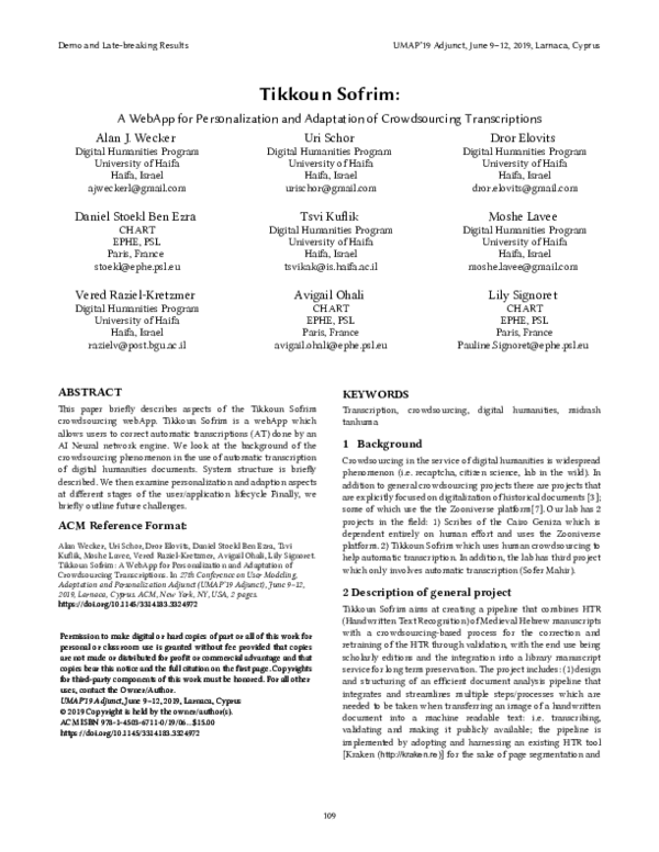 (PDF) A WebApp for Personalization and Adaptation of Crowdsourcing Transcriptions