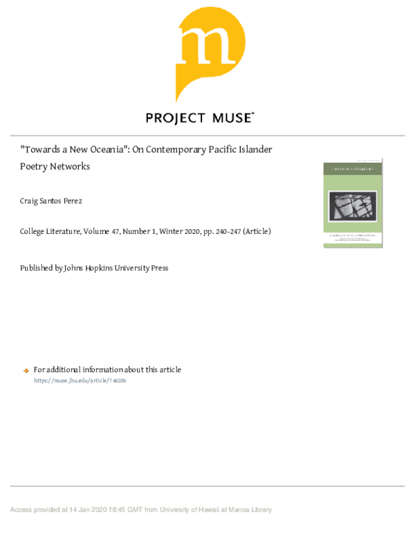 (PDF) "Towards a New Oceania": On Contemporary Pacific Islander Poetry ...