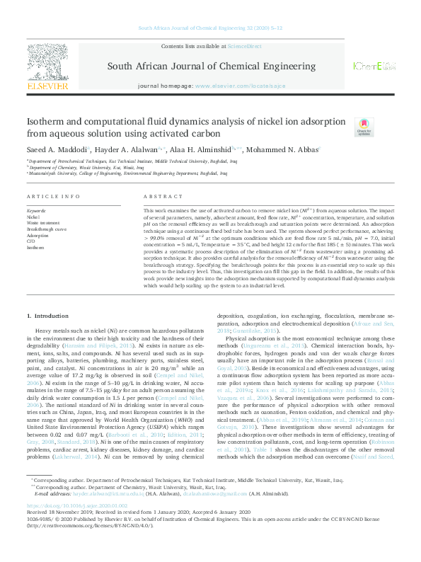 (PDF) Isotherm and computational fluid dynamics analysis of nickel ion adsorption from aqueous ...