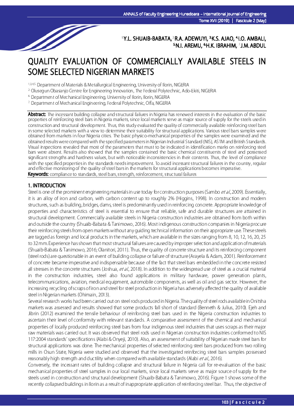 (PDF) ANNALS 2019 2 14 QUALITY EVALUATION OF COMM. AVAIL STEELS