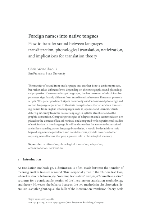 (PDF) Foreign names into native tongues How to transfer sound between ...