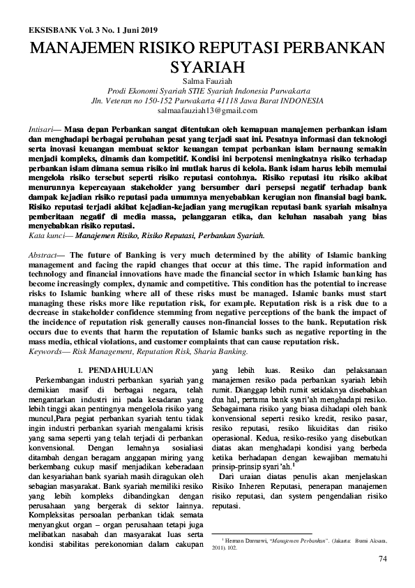 (PDF) MANAJEMEN RISIKO REPUTASI PERBANKAN SYARIAH