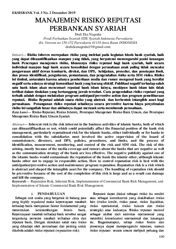 (PDF) MANAJEMEN RISIKO REPUTASI PERBANKAN SYARIAH