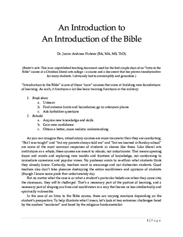 (PDF) An Introduction to the Introduction of the Bible