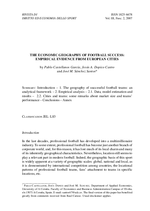 (PDF) The economic geography of football success: empirical evidence ...
