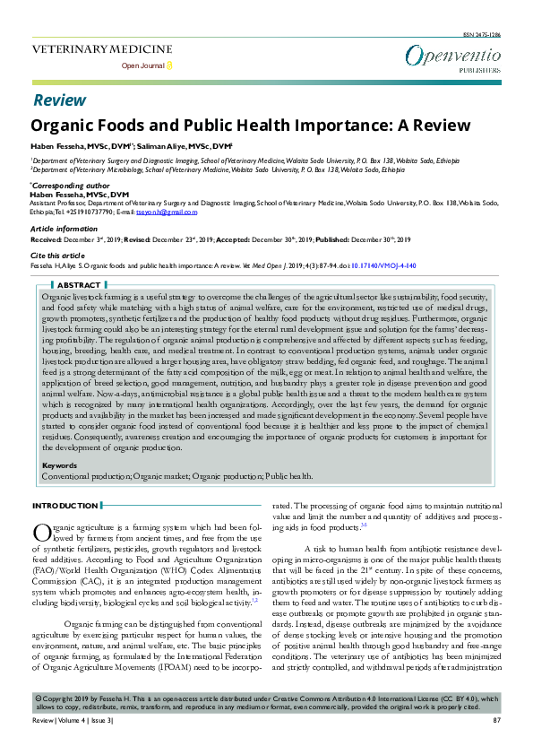 (PDF) Organic Foods and Public Health Importance: A Review