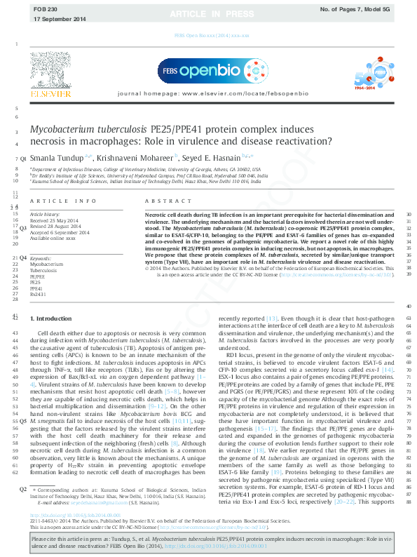 (PDF) Mycobacterium tuberculosis PE25/PPE41 protein complex induces ...