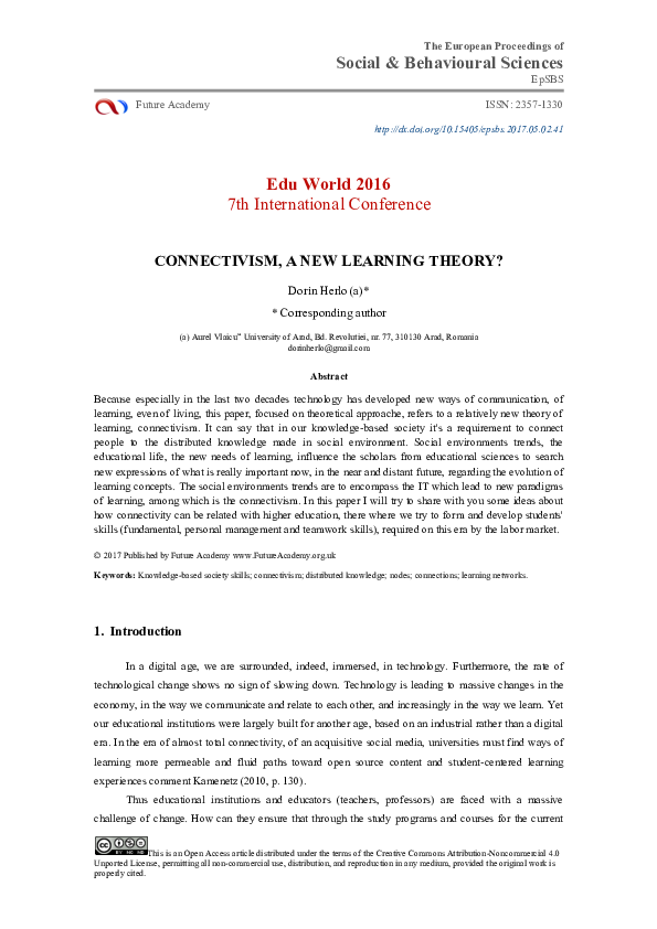 (PDF) CONNECTIVISM, A NEW LEARNING THEORY