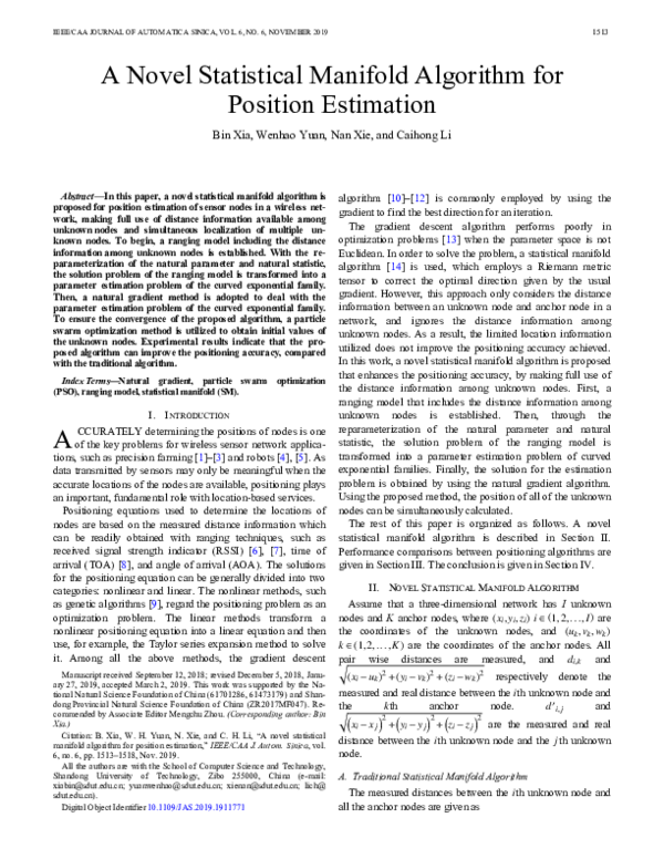 Pdf A Novel Statistical Manifold Algorithm For Position Estimation 
