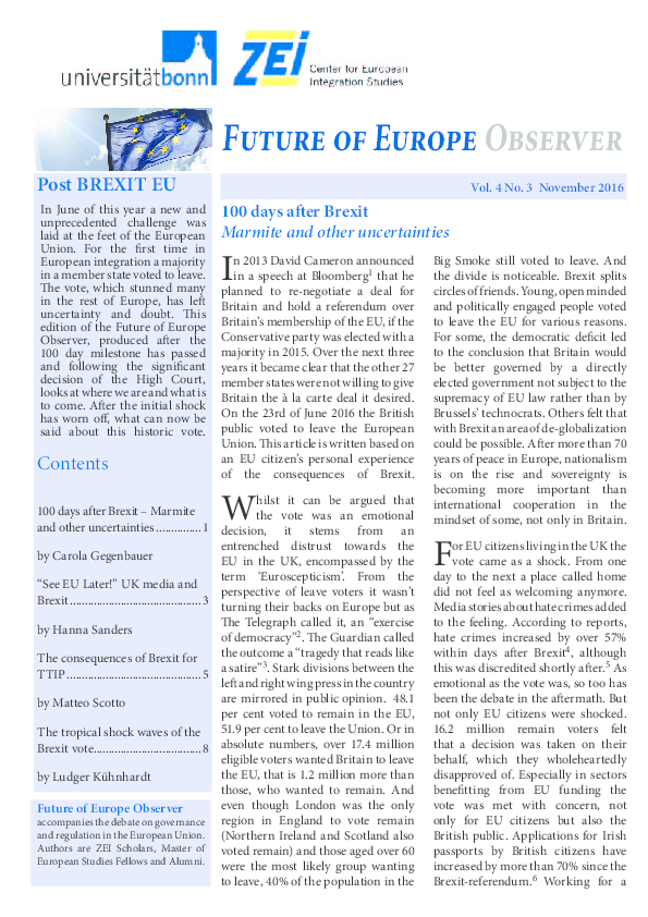 (PDF) Future of Europe Observer Vol. 4 No. 3/2016: 100 days after ...