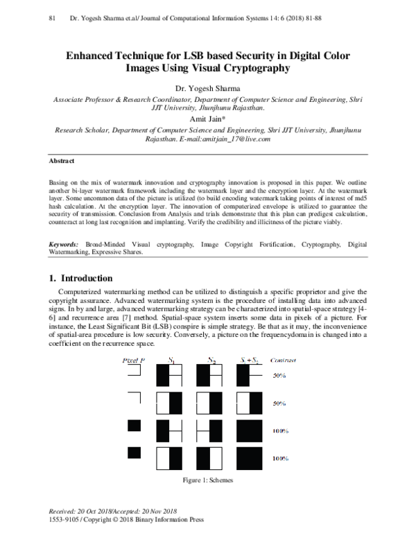 Pdf Enhanced Technique For Lsb Based Security In Digital Color Images Using Visual Cryptography