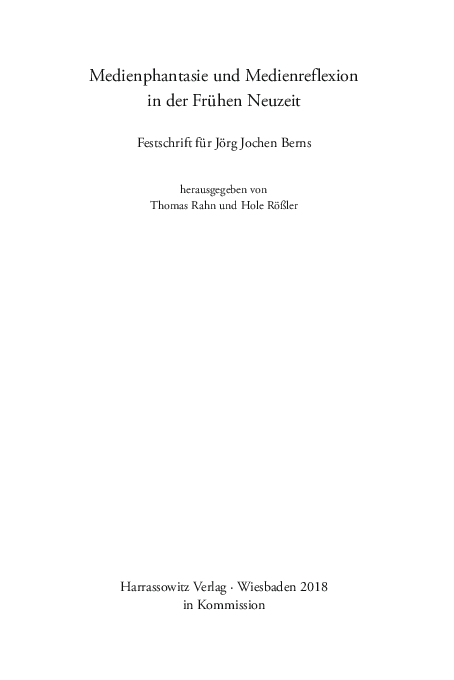 (PDF) Medienphantasie und Medienreflexion in der Frühen Neuzeit ...