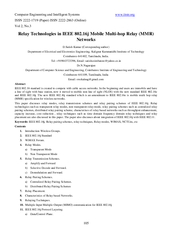 (PDF) Relay Technologies in IEEE 802.16j Mobile Multi-hop Relay (MMR) Networks