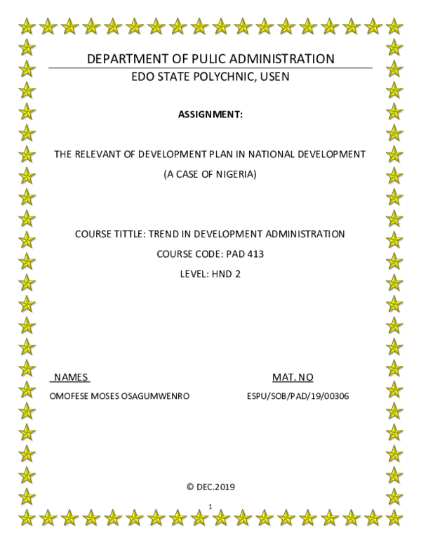 (DOC) THE RELEVANCE OF DEVELOPMENT PLANS TO NATIONAL DEVELOPMENT (A ...