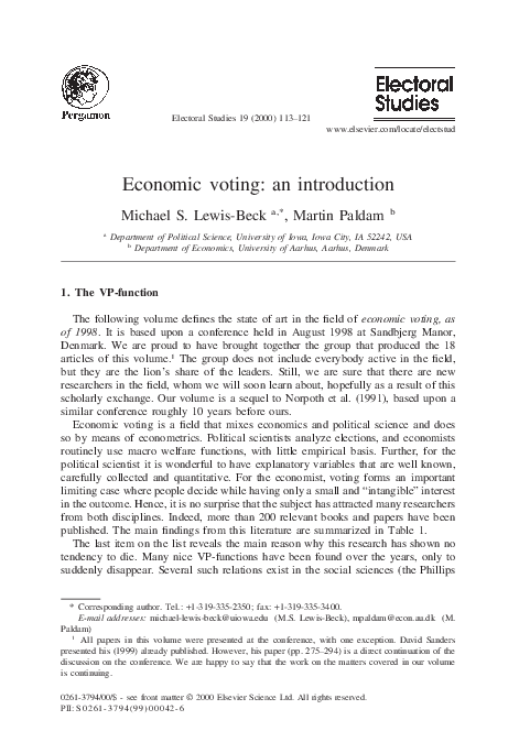 (PDF) Economic Voting: An Introduction