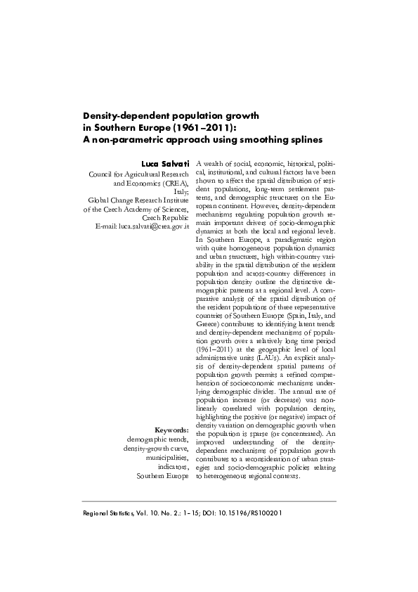 (PDF) Density-dependent population growth in Southern Europe (1961-2011): A non-parametric ...