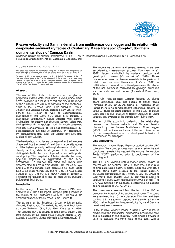 (PDF) P-wave velocity and Gamma density from multisensor core logger ...