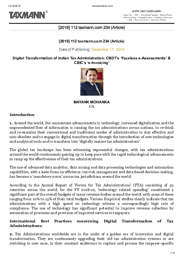 (PDF) Digital Transformation of Indian Tax Administration