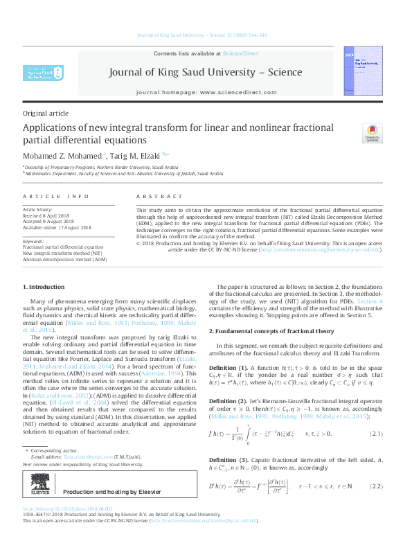 Pdf Applications Of New Integral Transform For Linear And Nonlinear