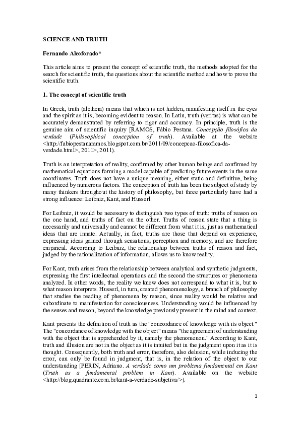(PDF) SCIENCE AND TRUTH