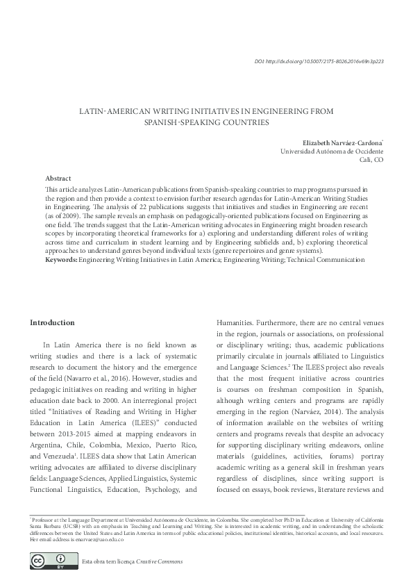 (PDF) LATIN-AMERICAN WRITING INITIATIVES IN ENGINEERING FROM SPANISH ...