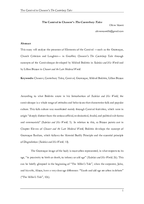 (PDF) The Carnival in Chaucer's The Canterbury Tales