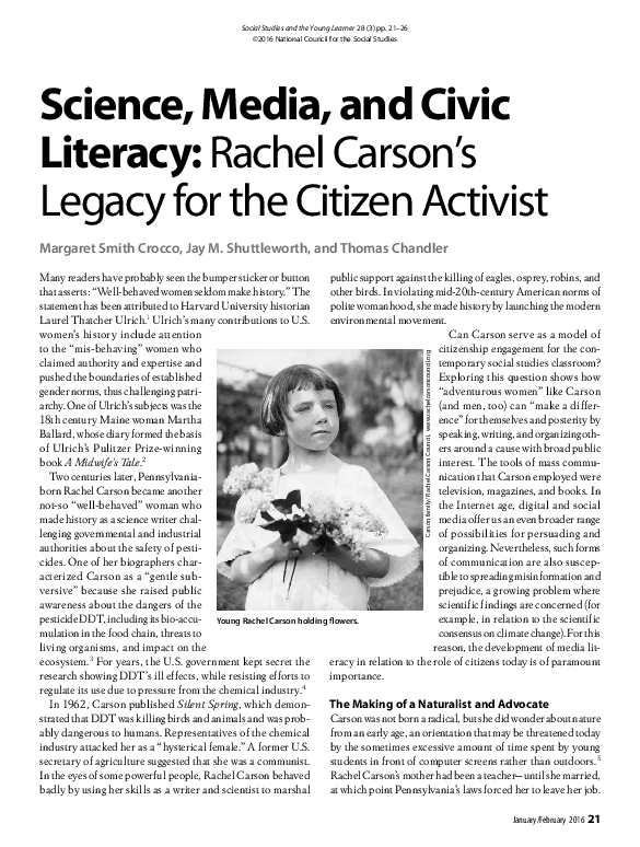 (PDF) Science, Media, and Civic Literacy: Rachel Carson's Legacy for ...