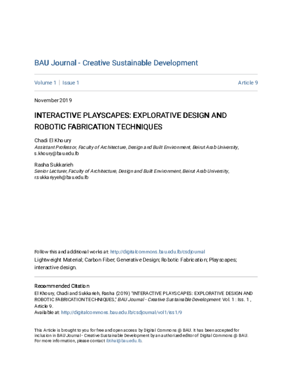 (PDF) INTERACTIVE PLAYSCAPES: EXPLORATIVE DESIGN AND ROBOTIC FABRICATION TECHNIQUES