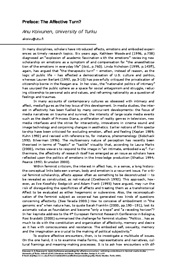 (PDF) Preface: The affective turn?