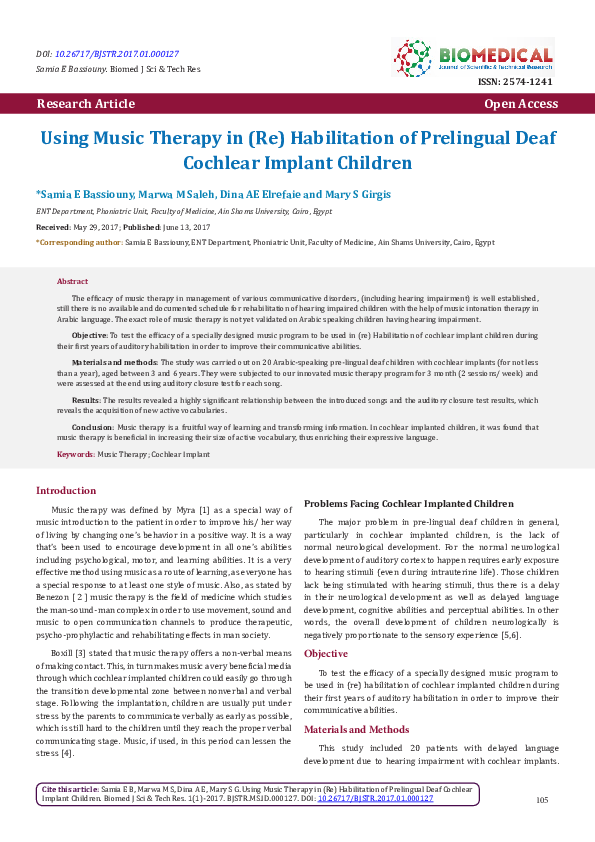 (PDF) Using Music Therapy in (Re) Habilitation of Prelingual Deaf ...