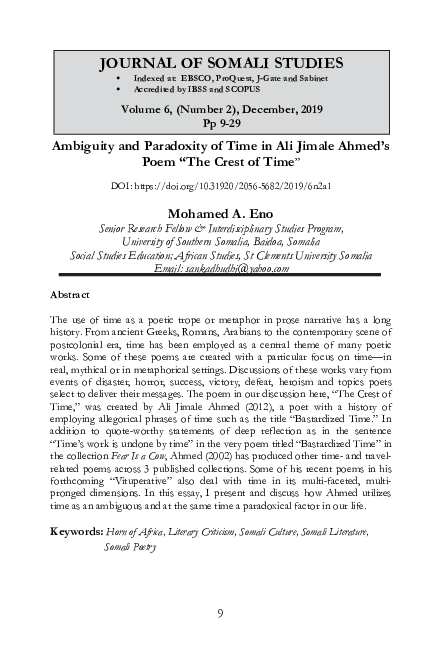 (PDF) Ambiguity and Paradoxity of Time in Ali Jimale Ahmed's Poem "The ...