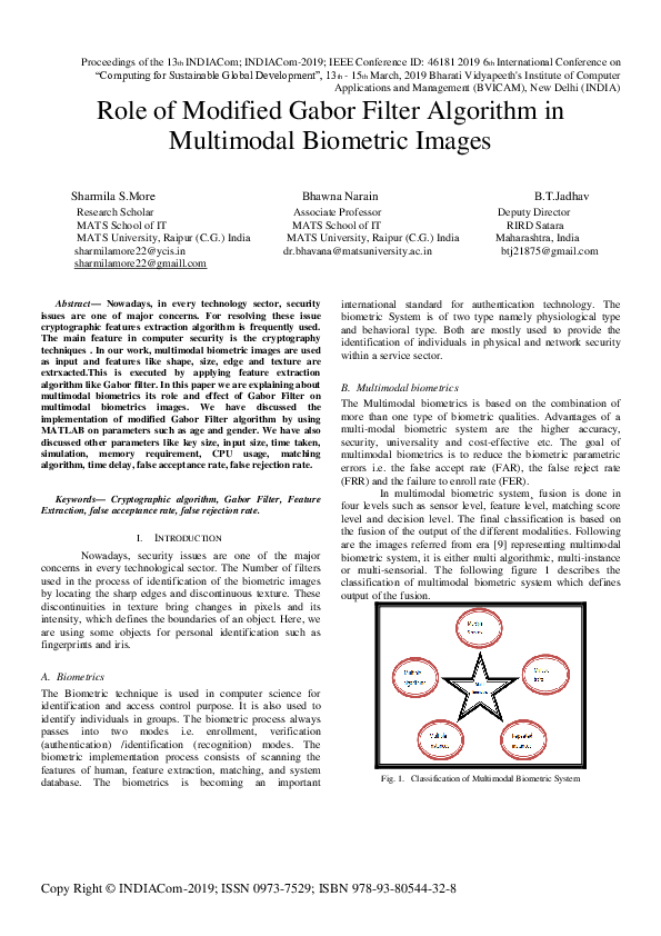 Pdf Role Of Modified Gabor Filter Algorithm In Multimodal Biometric