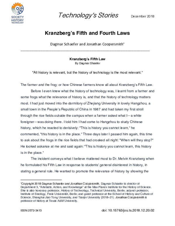 (PDF) Technology's Stories: "Kranzberg's Fifth Law" (with Jonathan ...