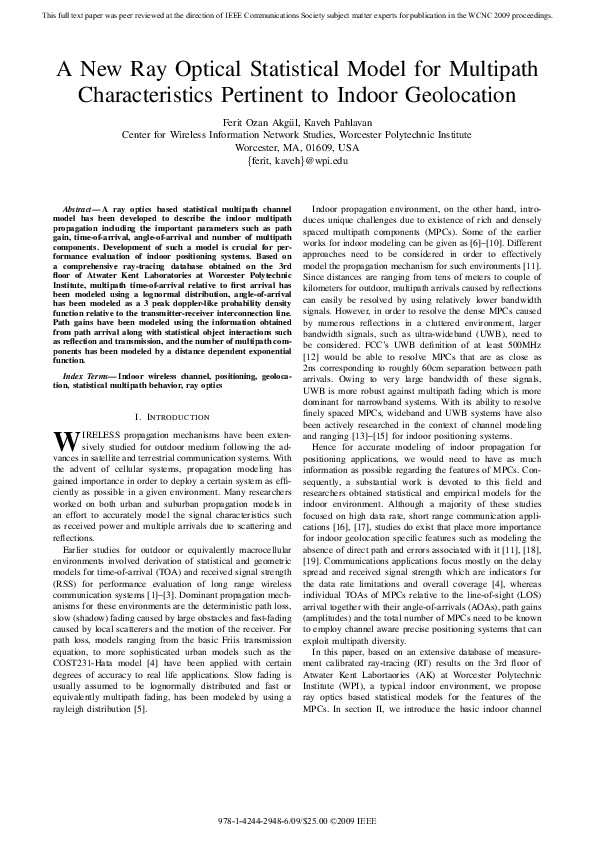 (PDF) A New Ray Optical Statistical Model for Multipath Characteristics ...