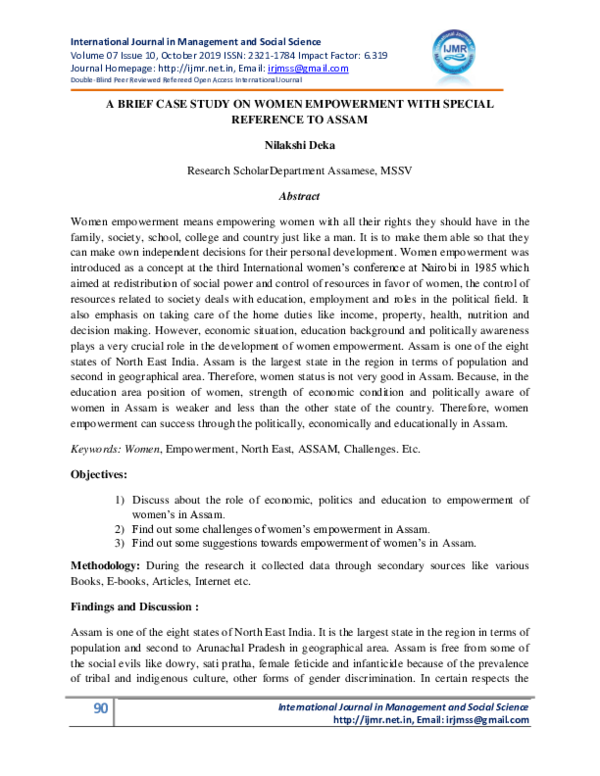 (PDF) A BRIEF CASE STUDY ON WOMEN EMPOWERMENT WITH SPECIAL REFERENCE TO ...