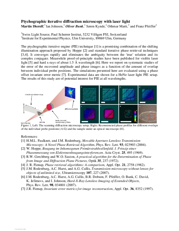 (PDF) Ptychographic iterative diffraction microscopy with laser light | Martin Dierolf ...